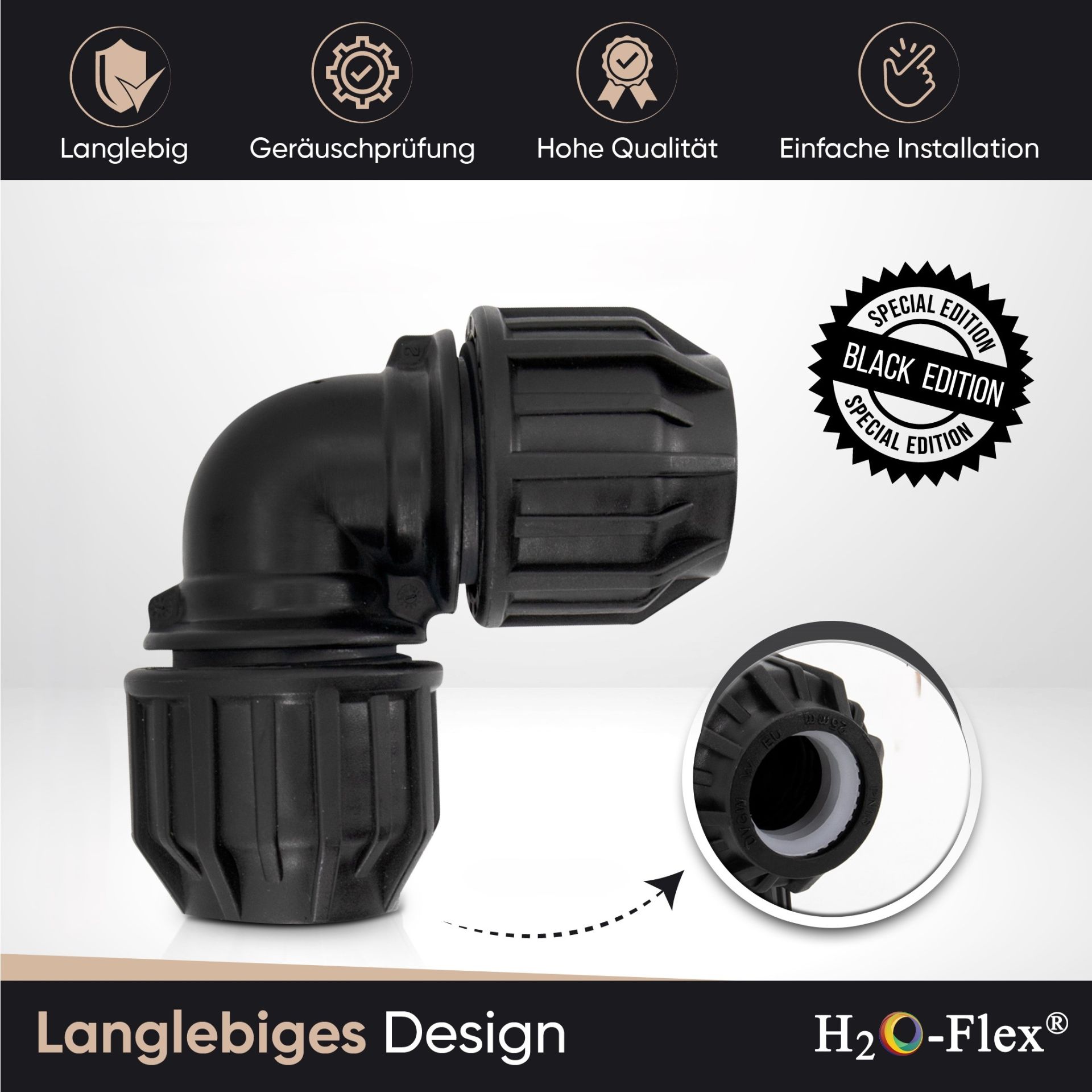 20er PP Klemmfitting Bogen / 90° Winkel für PE Rohr | 20 | 22.08.20